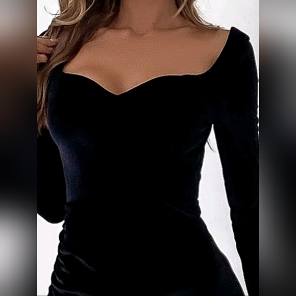 Dresses | New Retro Velvet Sweetheart Dress Long Sleeve Split Thigh ...